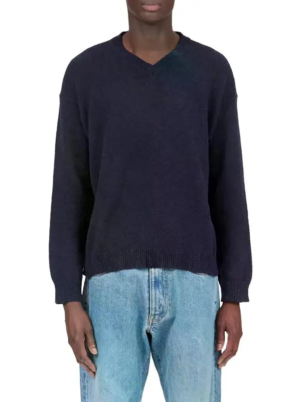MAISON MARGIELA V-neck Stitched Sweater - Blue