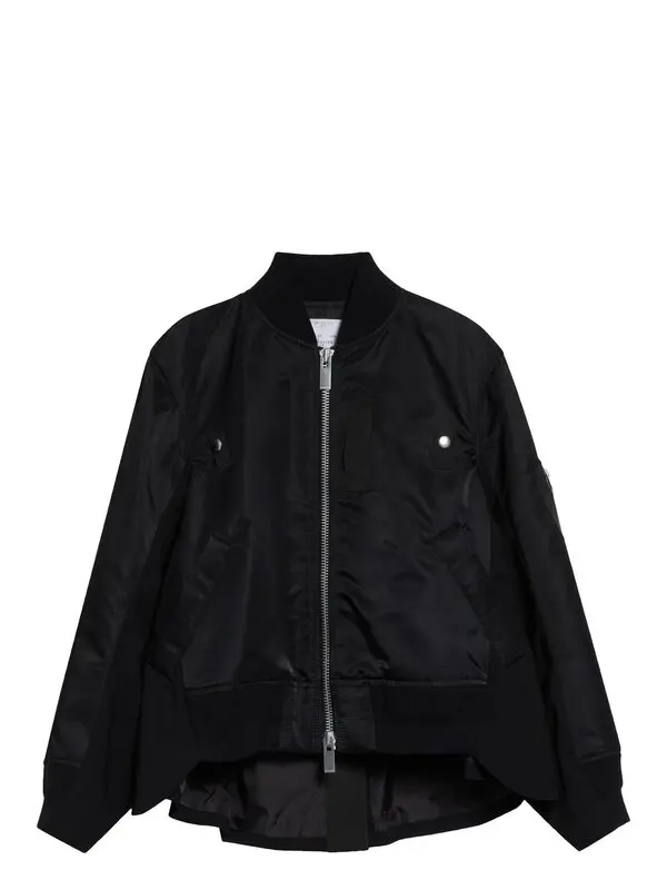 Sacai Mixed Media Nylon Twill & Wool Bomber Jacket - Black