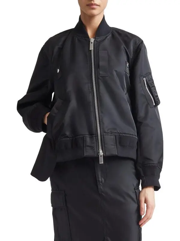 Sacai Mixed Media Nylon Twill & Wool Bomber Jacket - Black