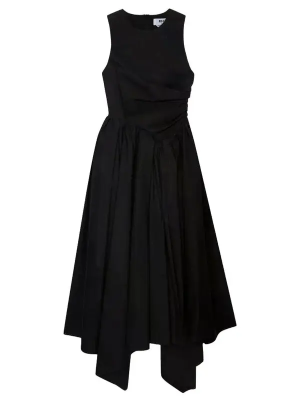MSGM Gathered-detail Asymmetric Dress - Black
