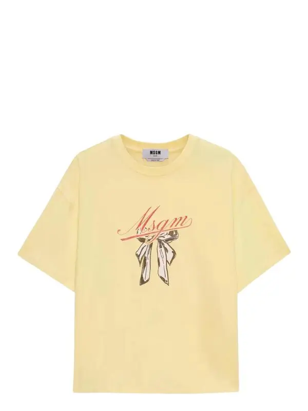 MSGM Bow-graphic Short-sleeve T-shirt - Yellow