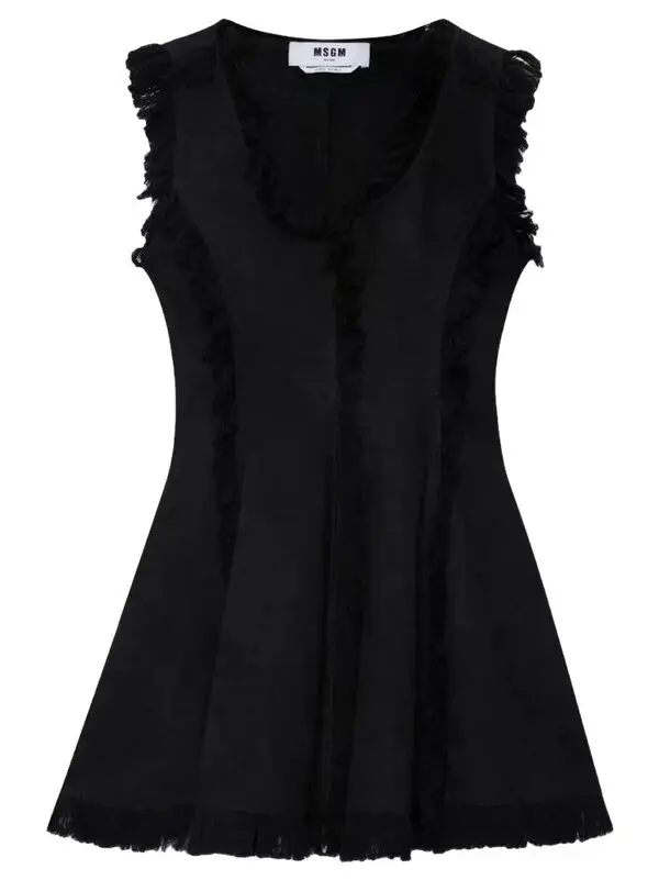 MSGM Scoop-neck Fringed Mini Dress - Black