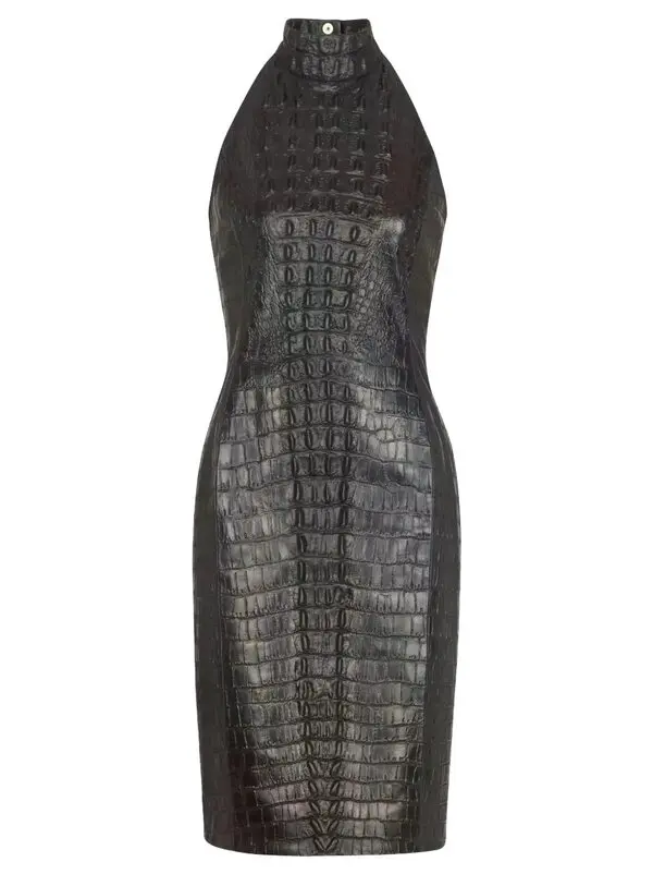 Balmain Crocodile-embossed Halterneck Mini Dress - Black
