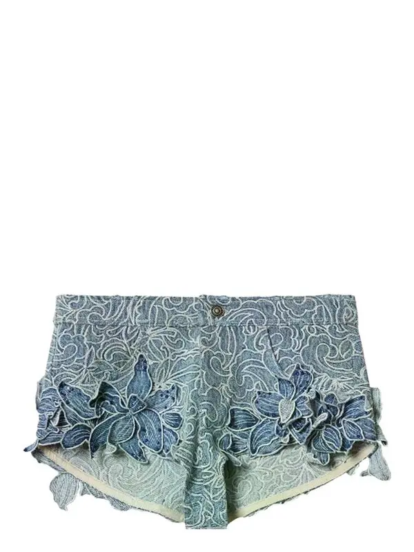 Isabel Marant Floral-detail Denim Shorts - Blue