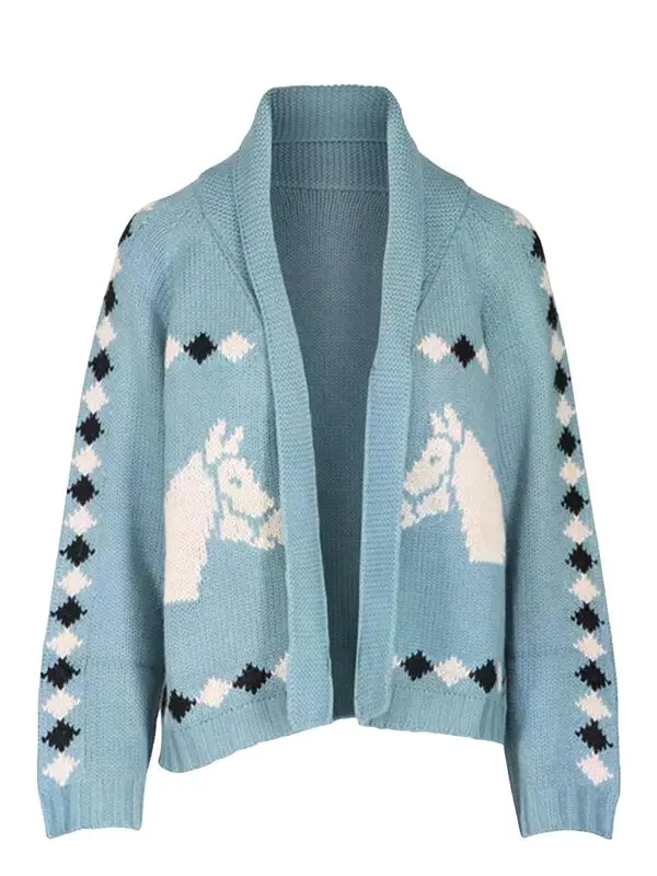 The Great. Horse Pattern Cardigan - Blue