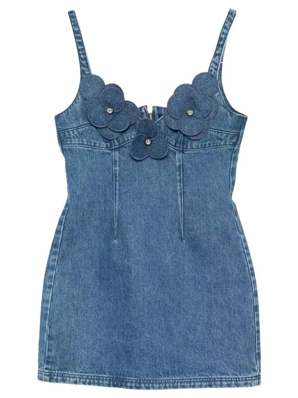 David Koma Floral Appliqué Denim Mini Dress - Blue