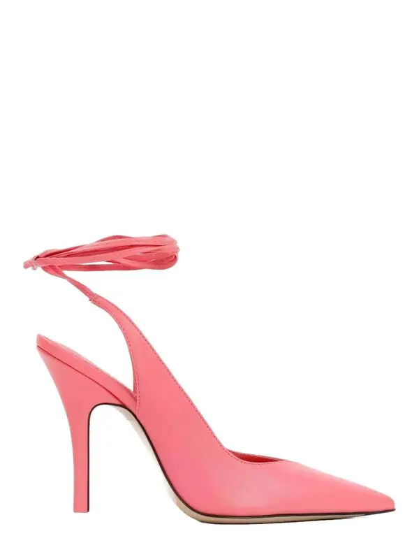 Attico Leather Slingback Pumps With Ankle Tie - Pink
