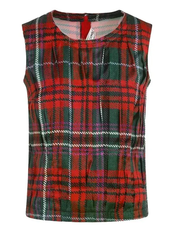 Comme Des Garçons Pleated Plaid Vest - Red