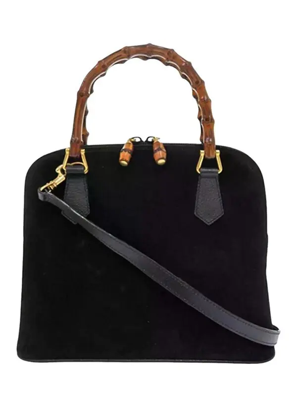 Gucci 20th Century Suede Bamboo Dome Satchel - Black