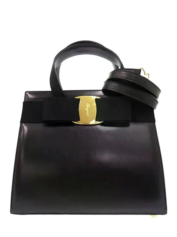 FERRAGAMO Leather Vara Bow Satchel - Black