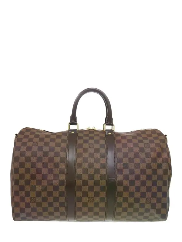 LOUIS VUITTON 2009 Damier Ebene Keepall Bandouliere 45 Travel Bag - Brown