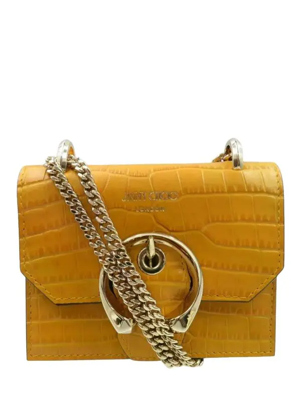 JIMMY CHOO Mini Croc Embossed Leather Paris Crossbody Bag - Yellow