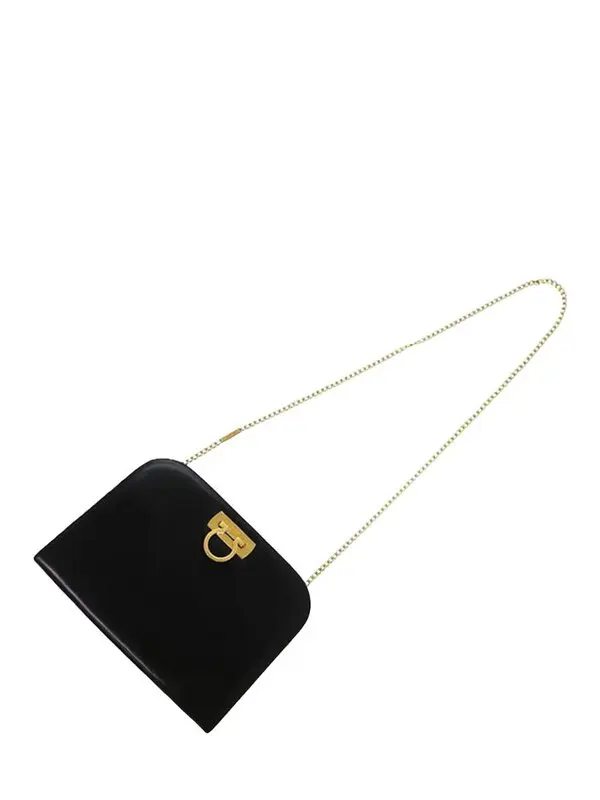 FERRAGAMO Leather Gancini Chain Crossbody Bag - Black