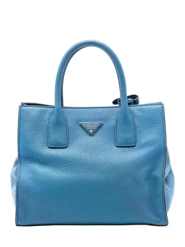 Prada 2000-2025 Vitello Daino Open Convertible Tote Satchel - Blue
