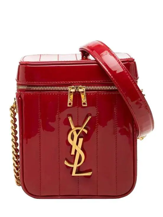 Saint Laurent 2019 Matelassé Patent Monogram Vicky Vanity Crossbody Bag - Red