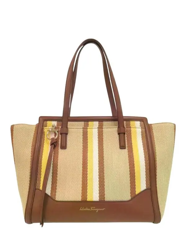 FERRAGAMO 2000-2010 Medium Striped Amy Tote Bag - Neutrals
