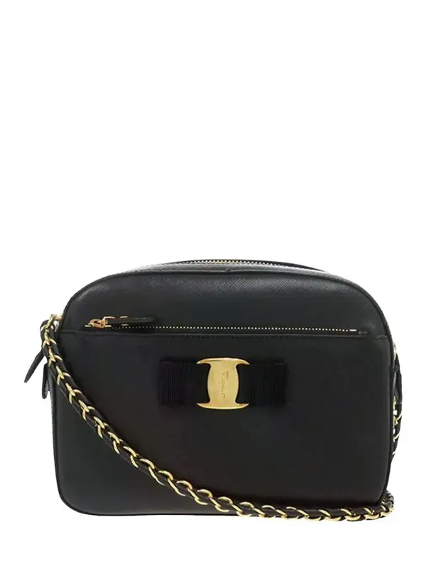 FERRAGAMO 2010-2026 Leather Vara Bow Camera Crossbody Bag - Black