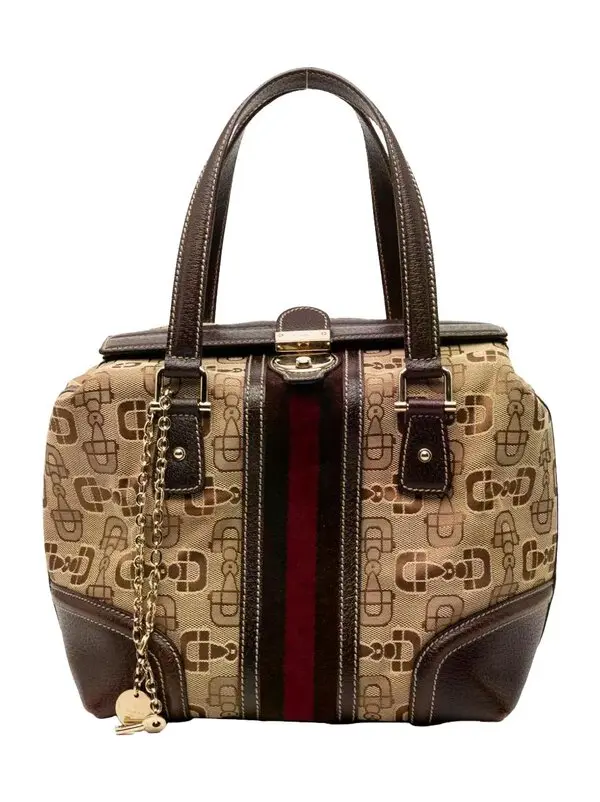Gucci Horsebit Canvas Web Treasure Handbag - Neutrals