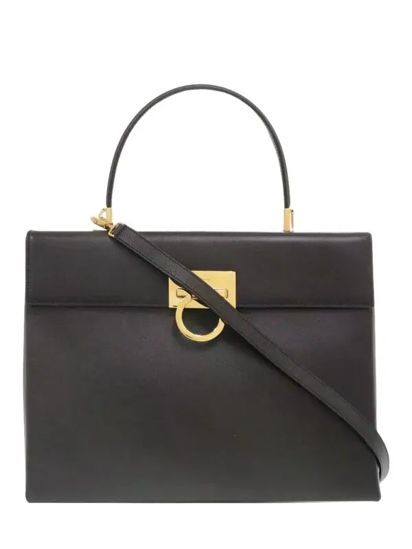 FERRAGAMO Leather Gancini Top Handle Satchel - Black