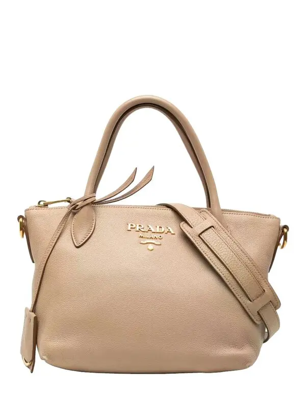 Prada Vitello Daino Zip Top Satchel - Neutrals