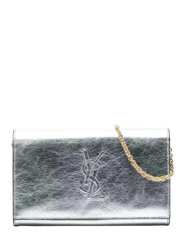 Saint Laurent 2000-2012 Crinkled Metallic Calfskin Belle De Jour Chain Clutch Crossbody Bag - Silver