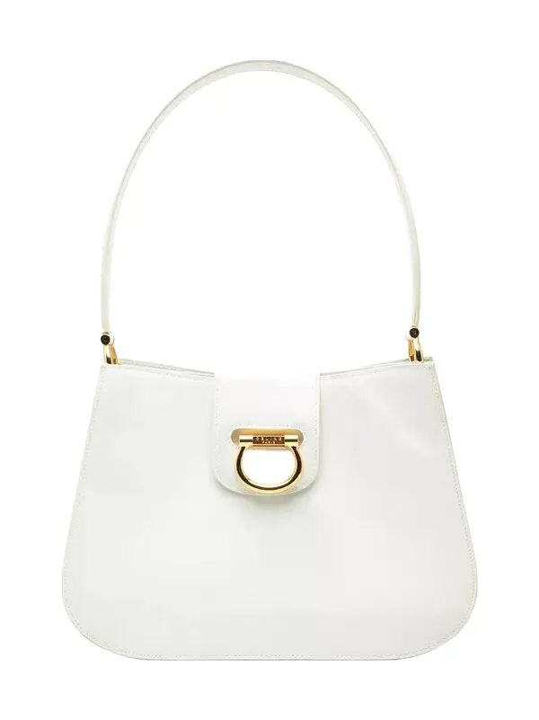 Celine 1998 Leather Horseshoe Shoulder Bag - White
