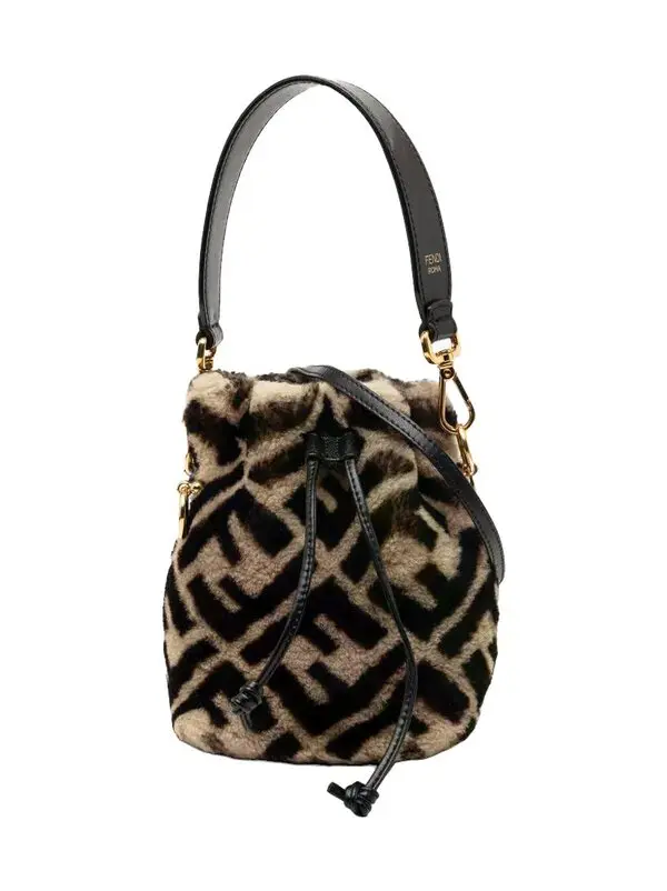 Fendi Mini Zucca Shearling Mon Tresor Bucket Bag - Neutrals