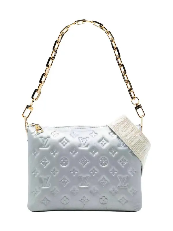 LOUIS VUITTON Monogram Embossed Lambskin Coussin Pm Satchel - Silver