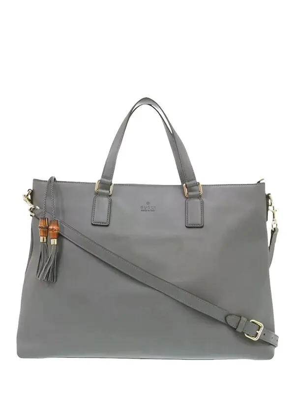 Gucci Leather Bamboo Tassel Satchel - Grey