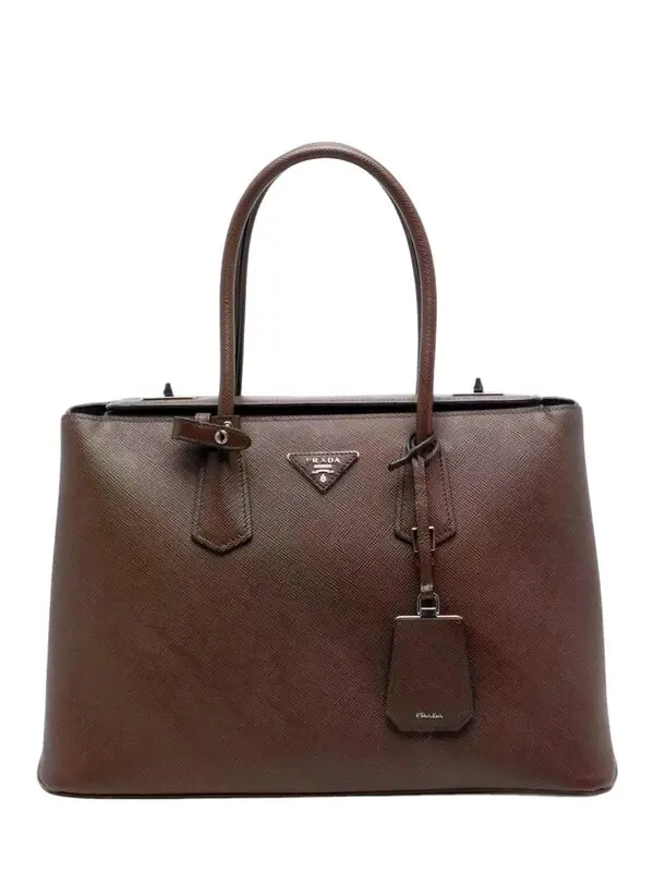 Prada Saffiano Cuir Turnlock Twin Satchel - Brown