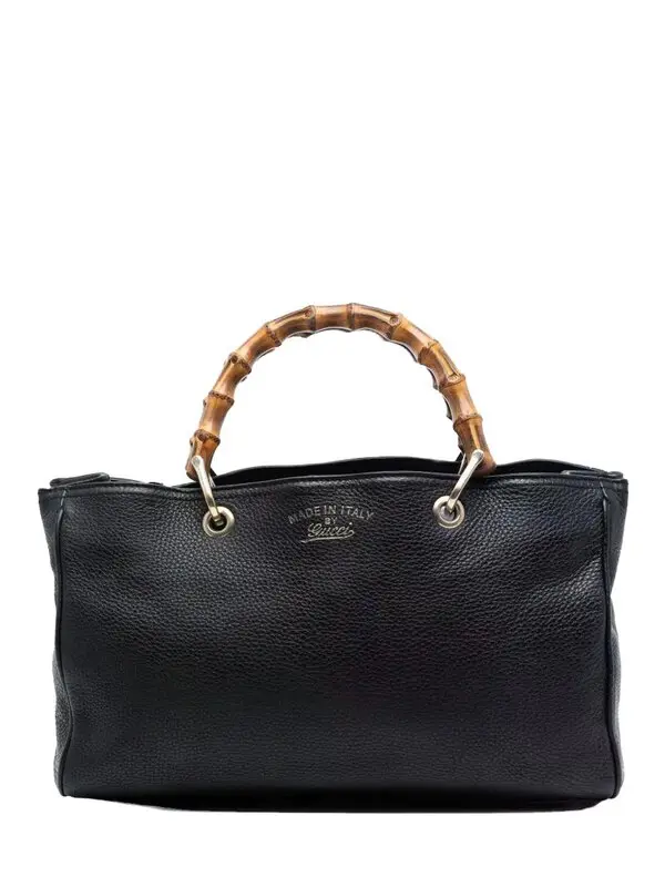 Gucci Medium Calfskin Bamboo Shopper Satchel - Black