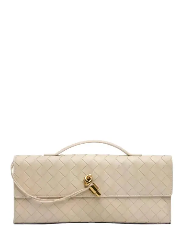 Bottega Veneta Lambskin Intrecciato Andiamo Clutch Bag - White