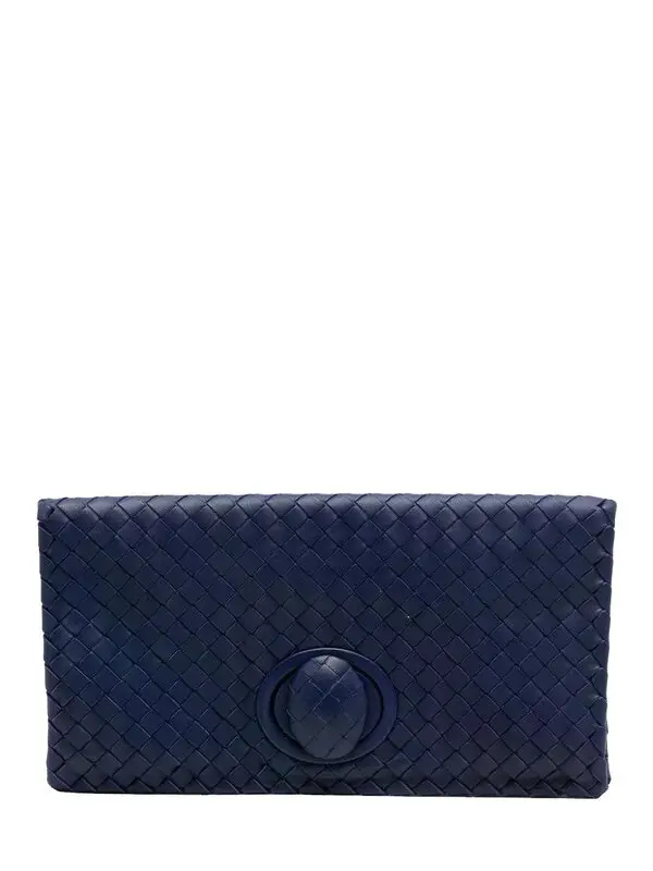 Bottega Veneta Nappa Intrecciato Turn Lock Clutch Bag - Blue