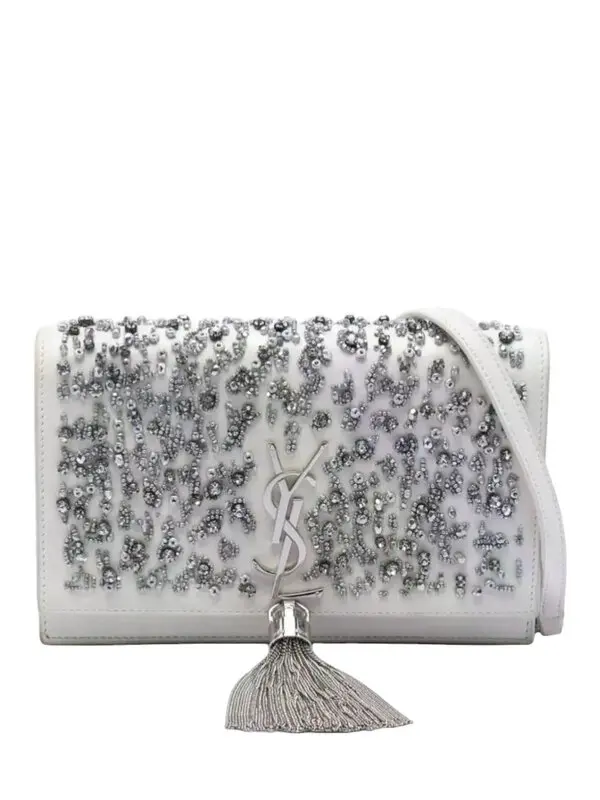 Saint Laurent 2013 Beaded Monogram Kate Tassel Wallet-on-chain - White