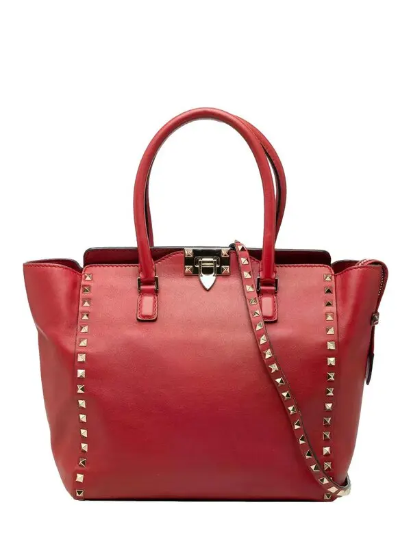 Valentino Garavani Rockstud Leather Tote Satchel - Red