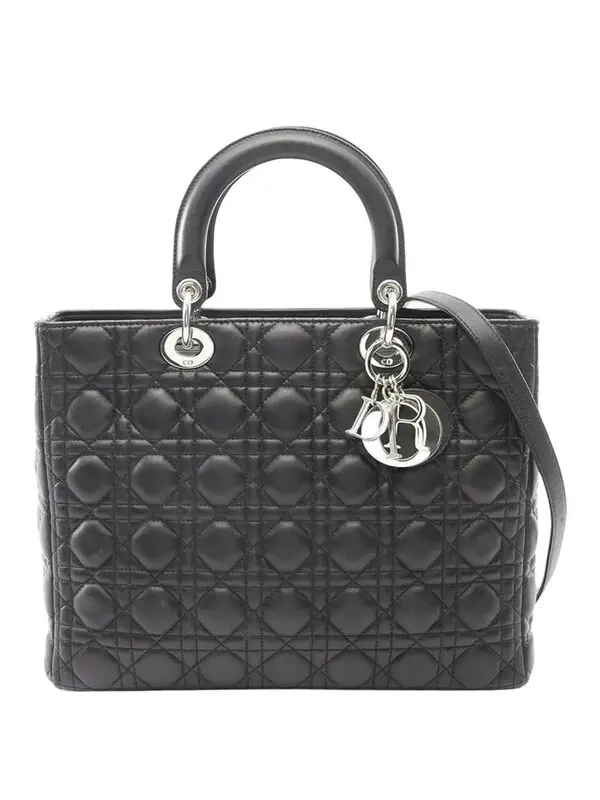 Dior 2010-2016 Large Lambskin Cannage Lady Satchel - Black