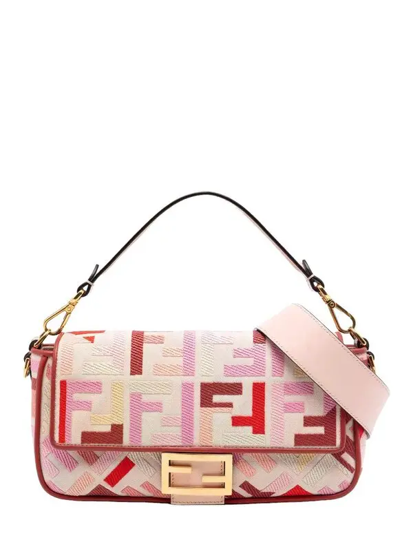 Fendi 2010-2025 Zucca Embroidered Canvas Baguette Satchel - Pink