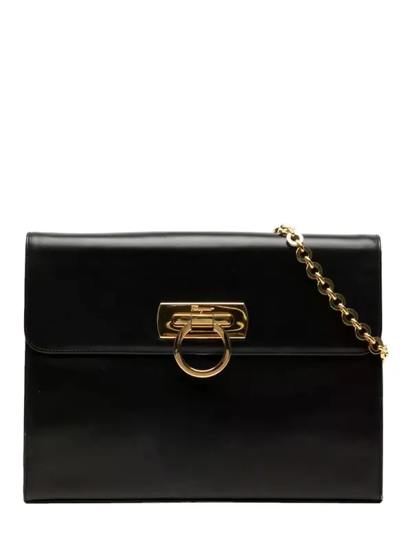 FERRAGAMO Leather Gancini Chain Crossbody Bag - Black