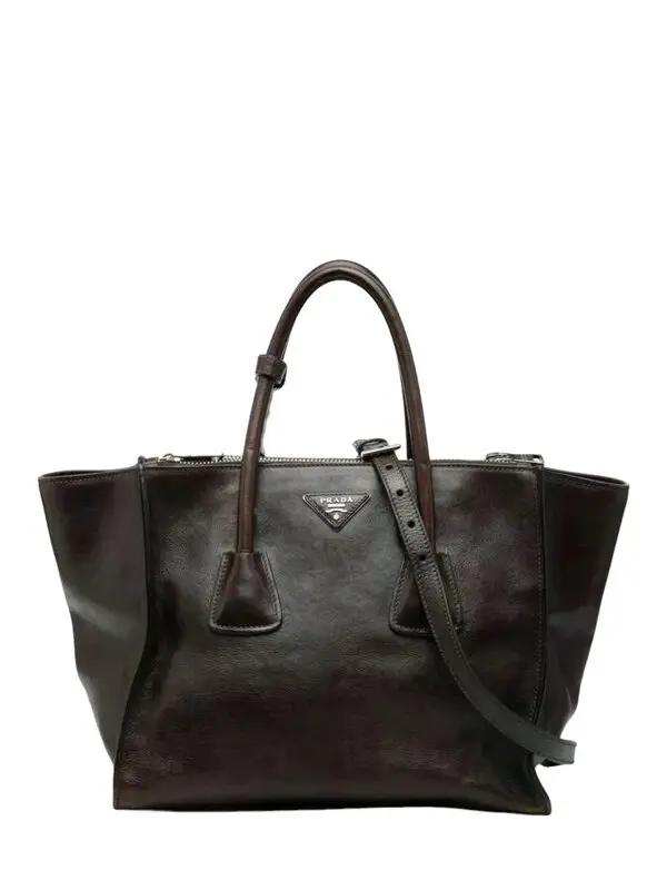 Prada Glace Calf Twin Pocket Satchel - Brown