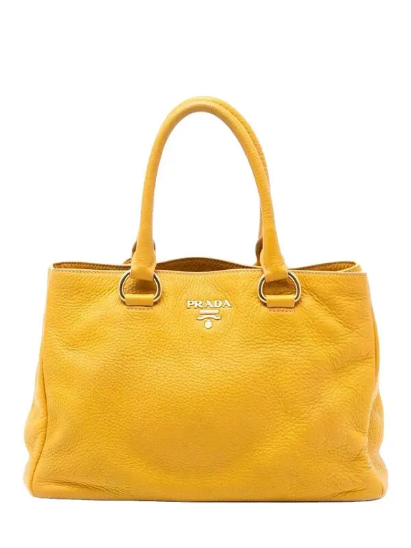 Prada Vitello Daino Open Convertible Tote Satchel - Yellow