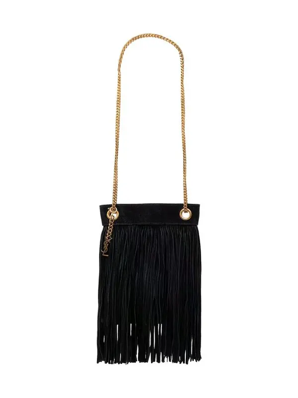 Saint Laurent Suede Grace Fringe Hobo Bag - Black