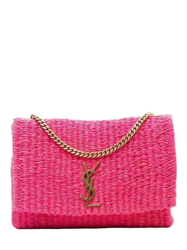 Saint Laurent 2023 Medium Raffia Monogram Kate Crossbody Bag - Pink