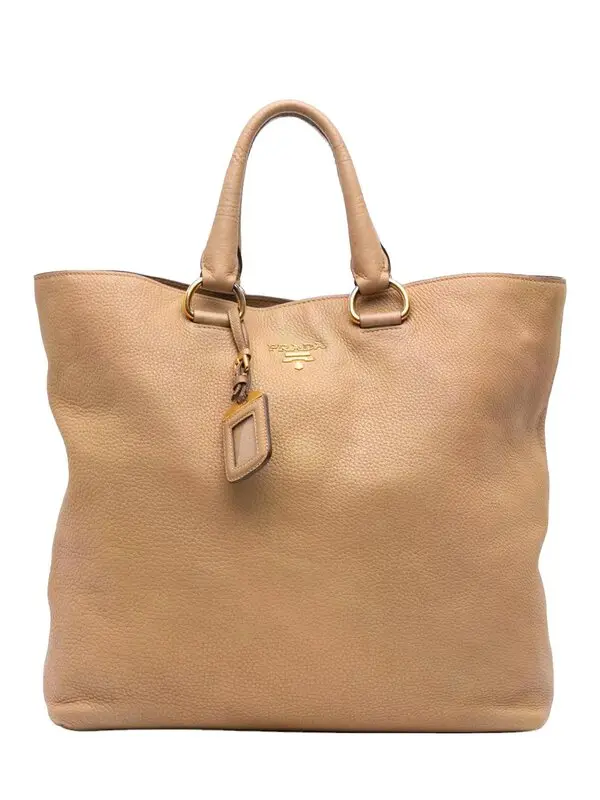 Prada Vitello Daino Open Convertible Tote Satchel - Neutrals