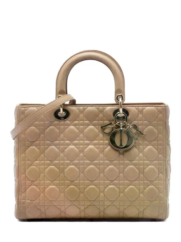 Dior 2013 Large Lambskin Cannage Lady Satchel - Neutrals