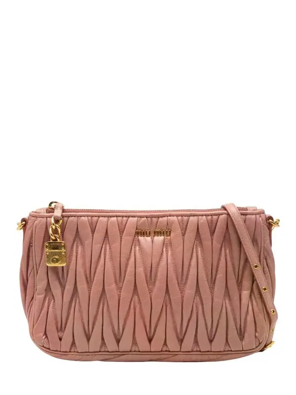 Miu Miu Nappa Matelasse Lux Charm Shoulder Bag - Pink