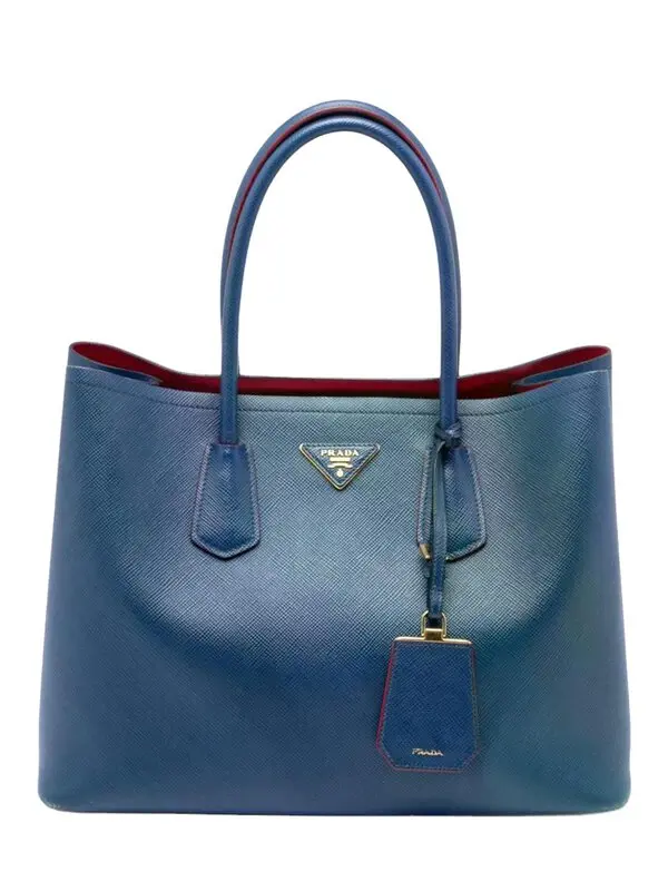 Prada Large Saffiano Cuir Double Satchel - Blue