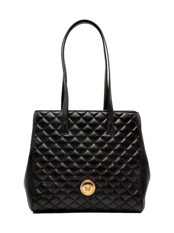 Versace La Medusa Medium Quilted Nappa Leather Tote Bag - Black