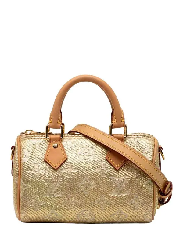 LOUIS VUITTON Monogram Nano Speedy Bandouliere Satchel - Gold