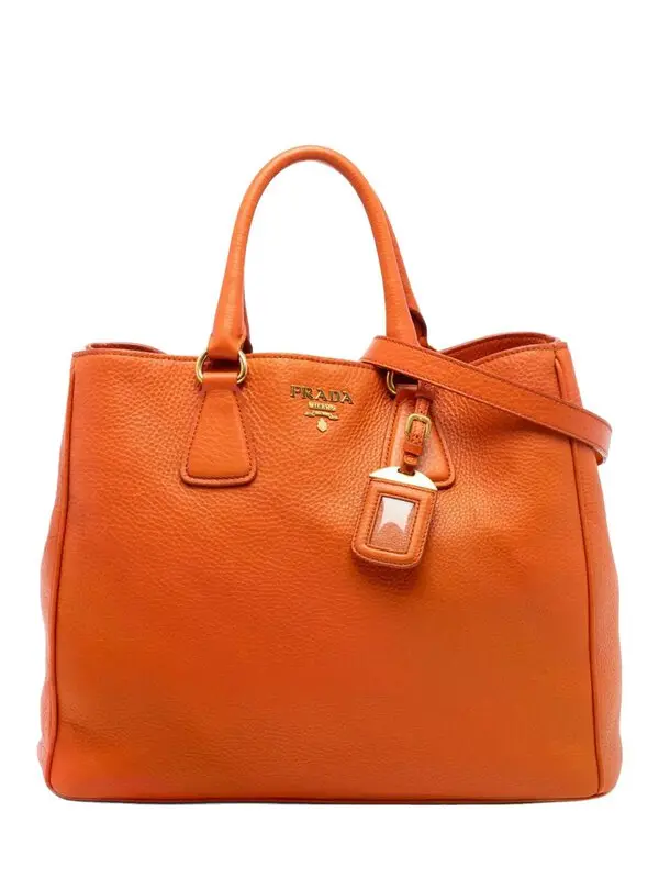 Prada Vitello Daino Open Convertible Tote Satchel - Orange