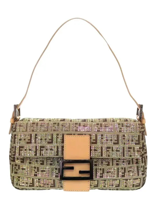 Fendi 2000-2010 Zucchino Canvas Crystal Embellished Baguette - Neutrals